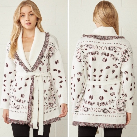 entro | Sweaters | Entro Vintage Paisley Print Wrap Open Fringe ...